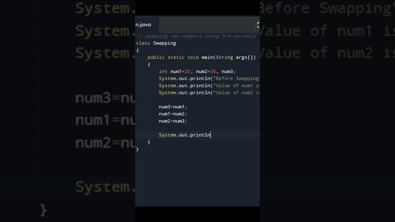 Swapping two numbers using 3rd variable in java | Program in Java | Programs  for Beginners | Shorts