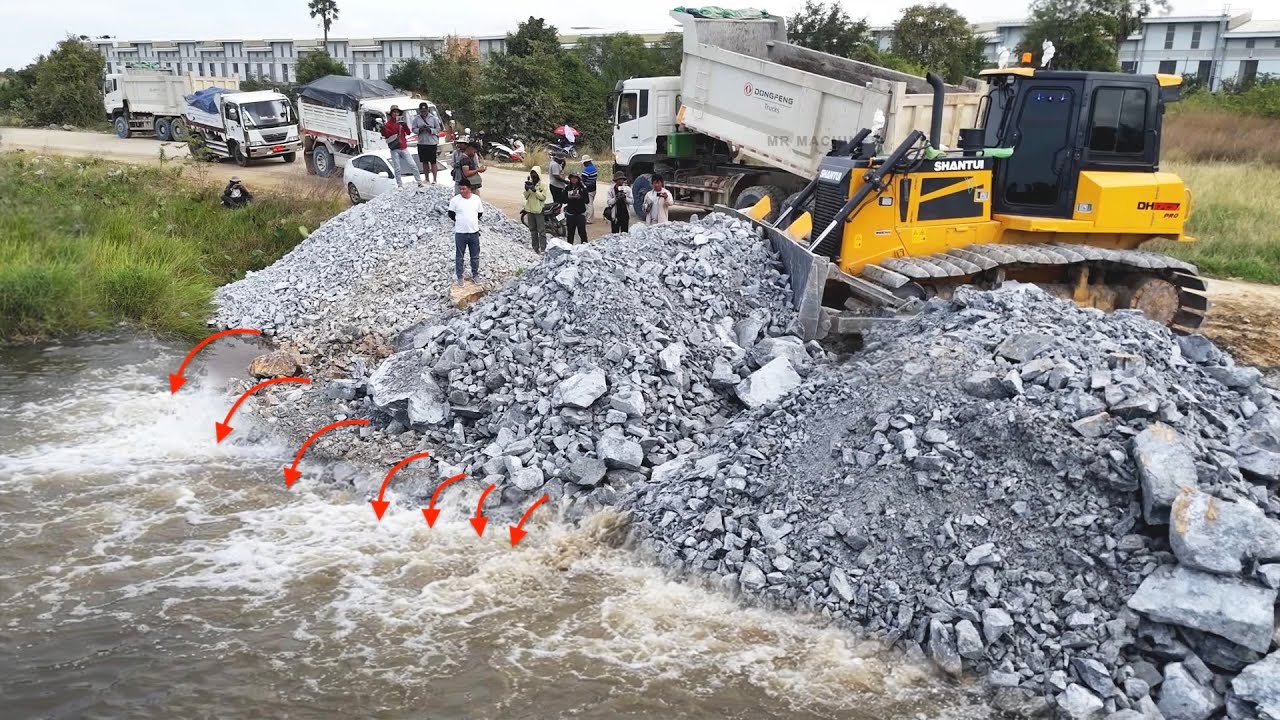 Huge Land Reclamation Project | Dozer Pushing Stone Transforming Lake to Land | Weekly Combination
