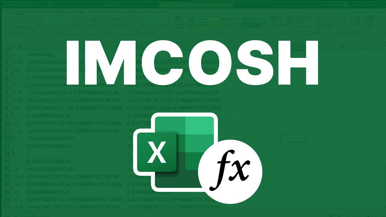 Hyperbolic Cosine of a Complex Number - Excel IMCOSH Function