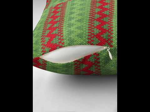 Red and green Christmas pattern Throw pillows and floor pillows on red bubble
