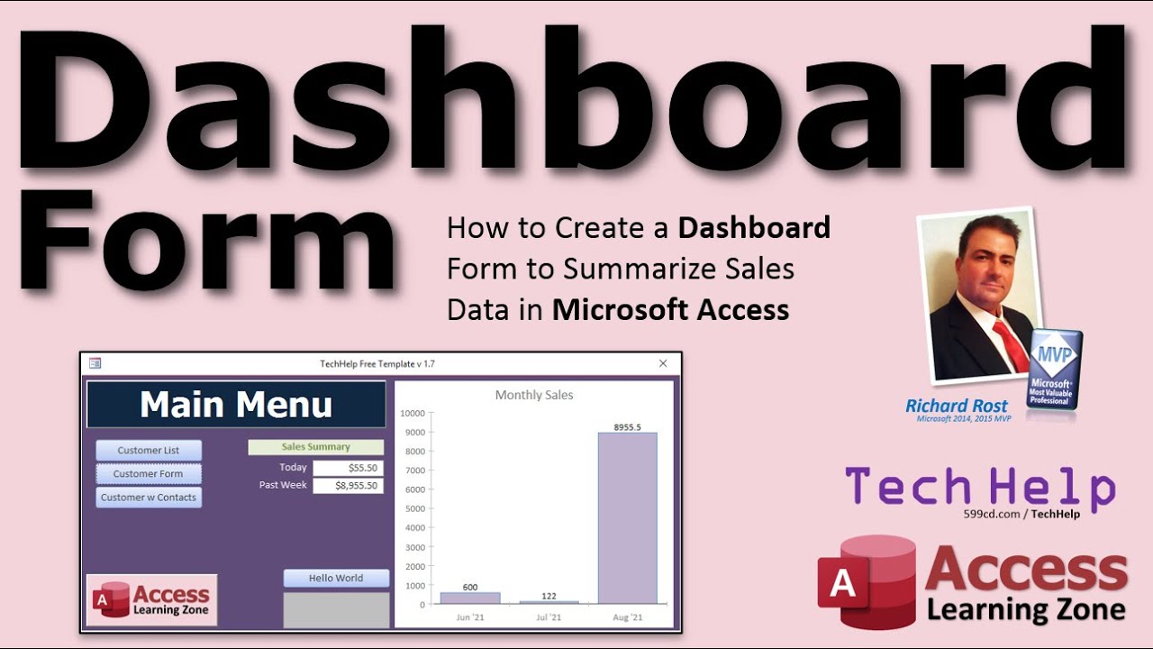Creating a Dashboard Form in Microsoft Access. Using DSum and Modern Charts to Display Sales Info