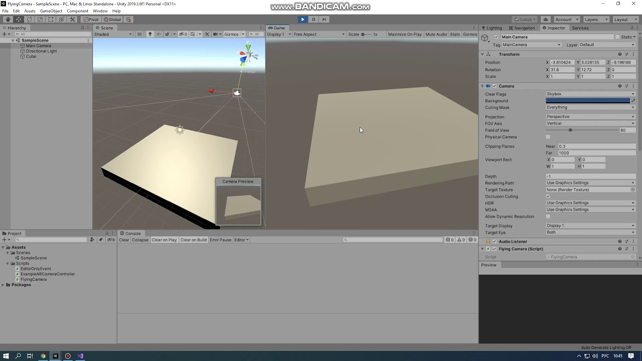 Unity3D flying camera script