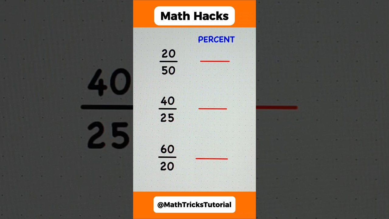 FRACTIONS TO PERCENT HACKS#MathTricksTutorial #maths #tutorial #mathematics #shorts #education