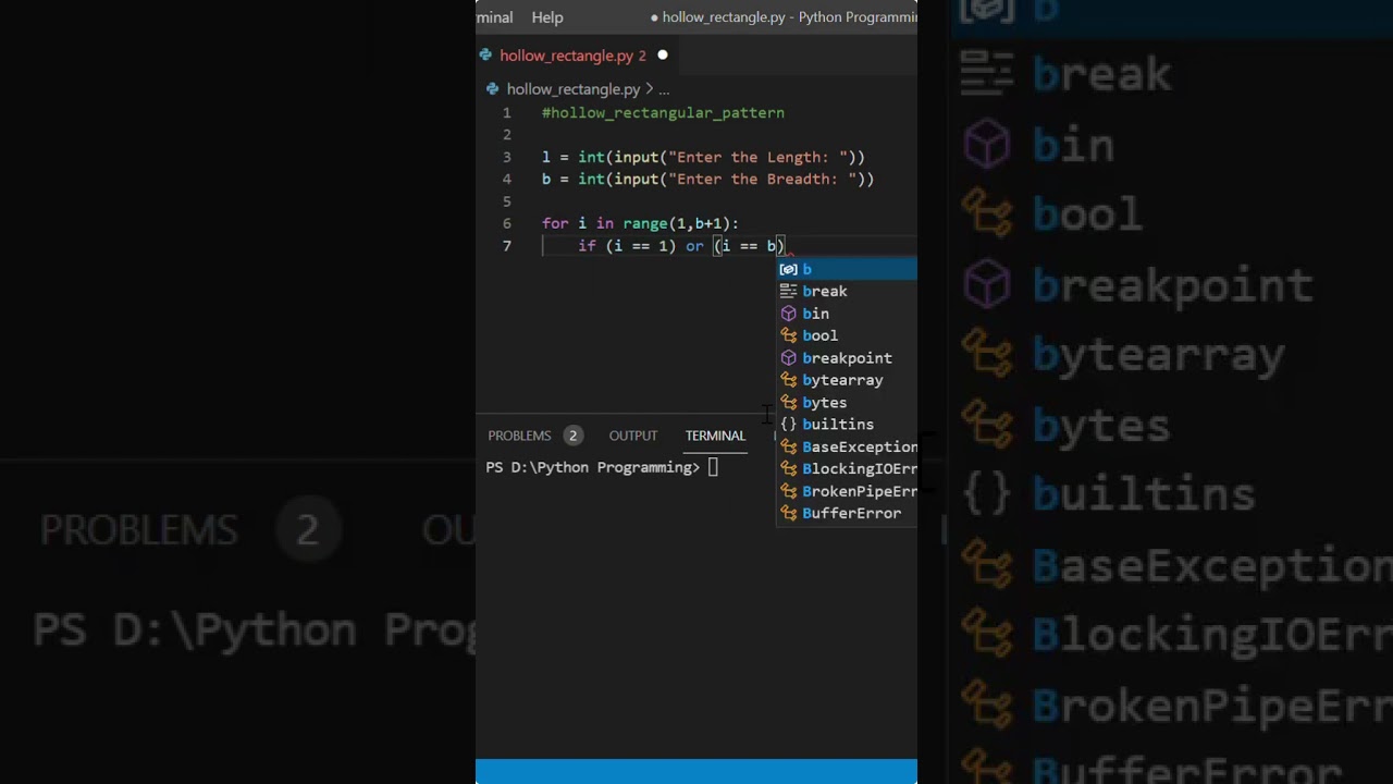 Print Hollow Rectangle Star (*)  Pattern in Python #Hollow #Shorts #YTShorts #Python #Coding