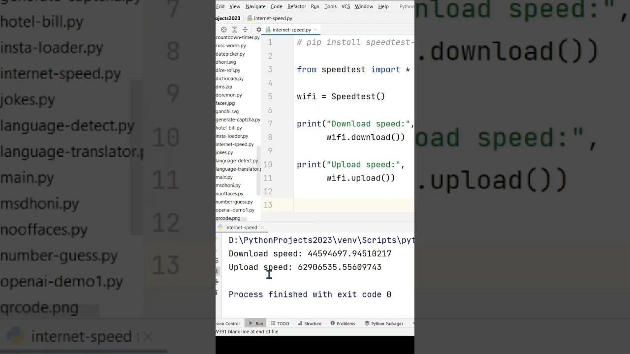 Internet Speed Test Using Python #python #shorts