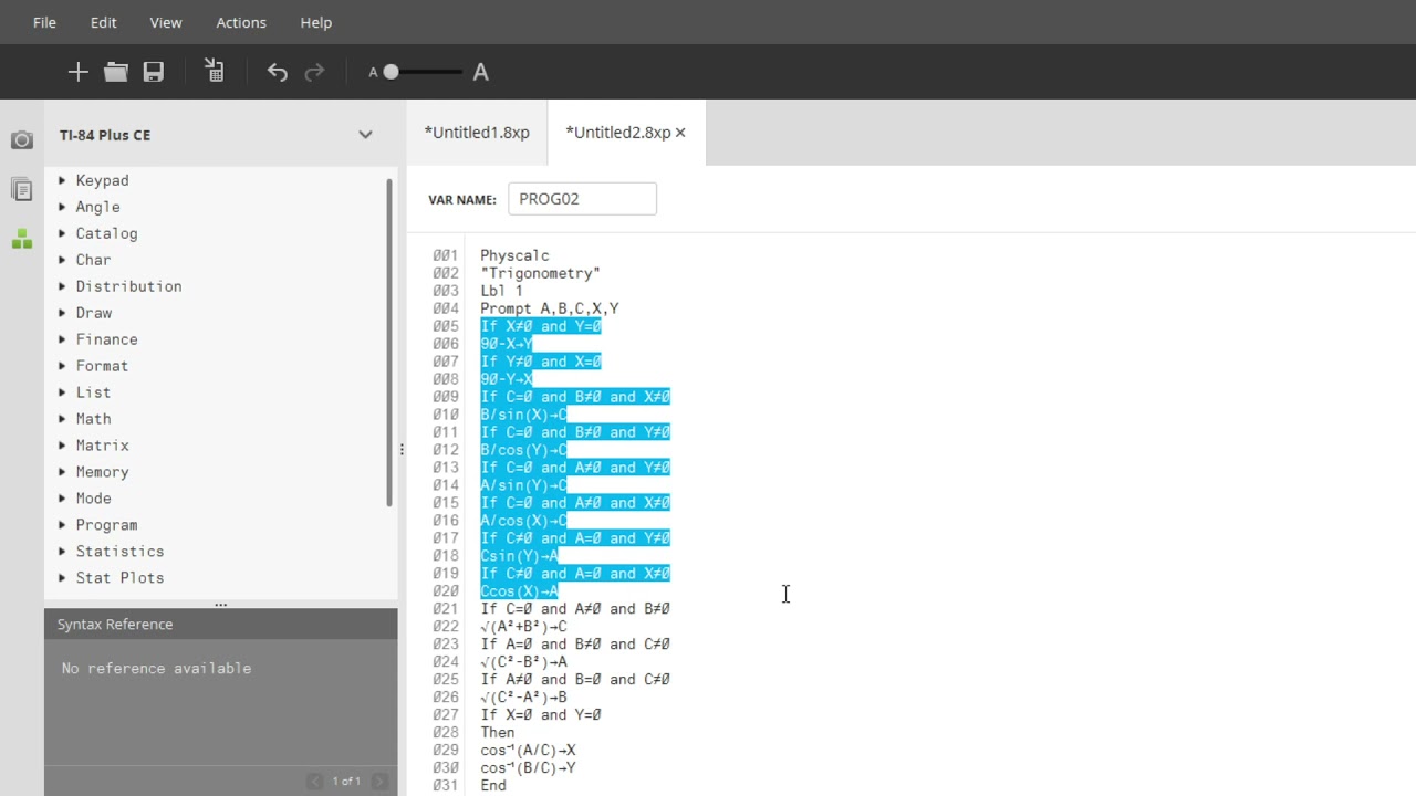Trigonometry Program Ti84