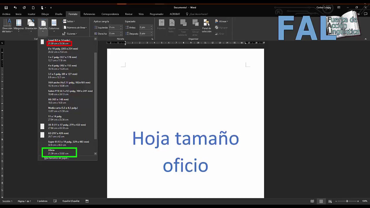 Cómo establecer tamaños de papel para Word