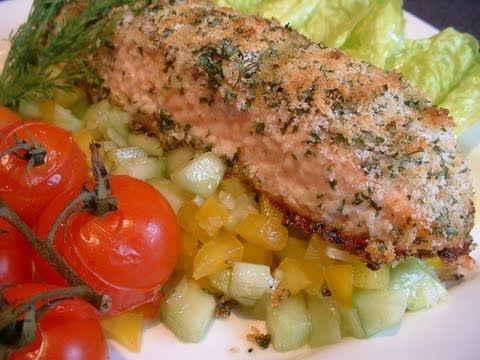 Baked salmon in a herb crust