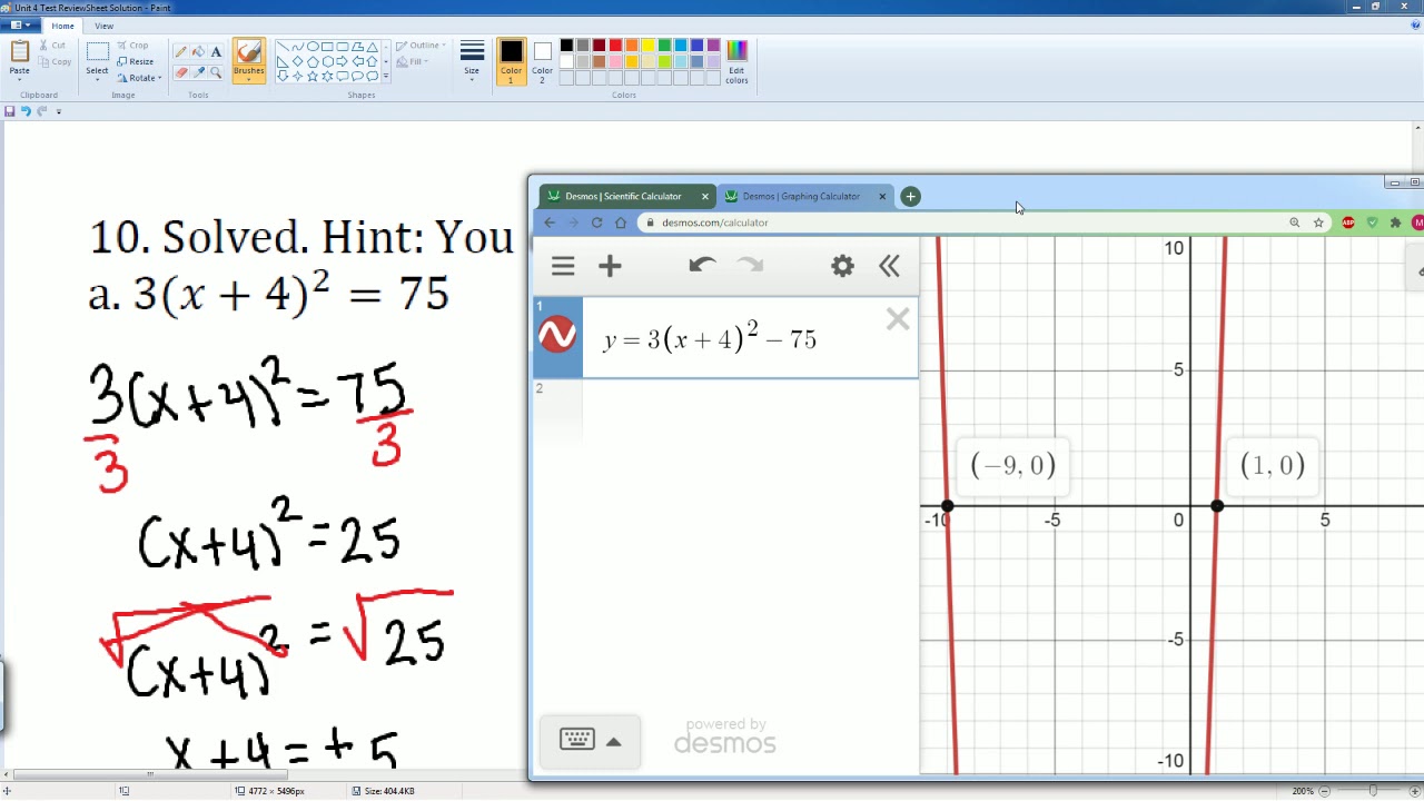 Unit 4 Test Review Sheet Solution # 10