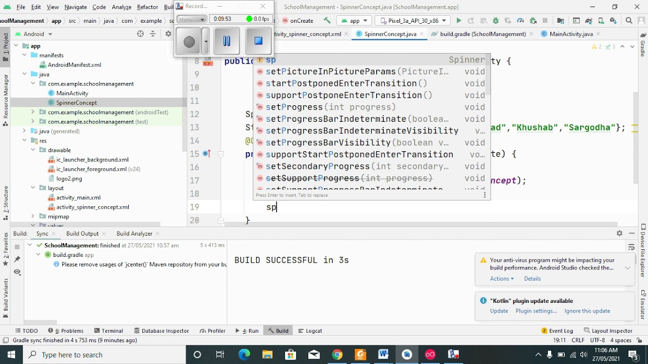 11- Spinner Implementation with Array Adapter | Android Applications Development