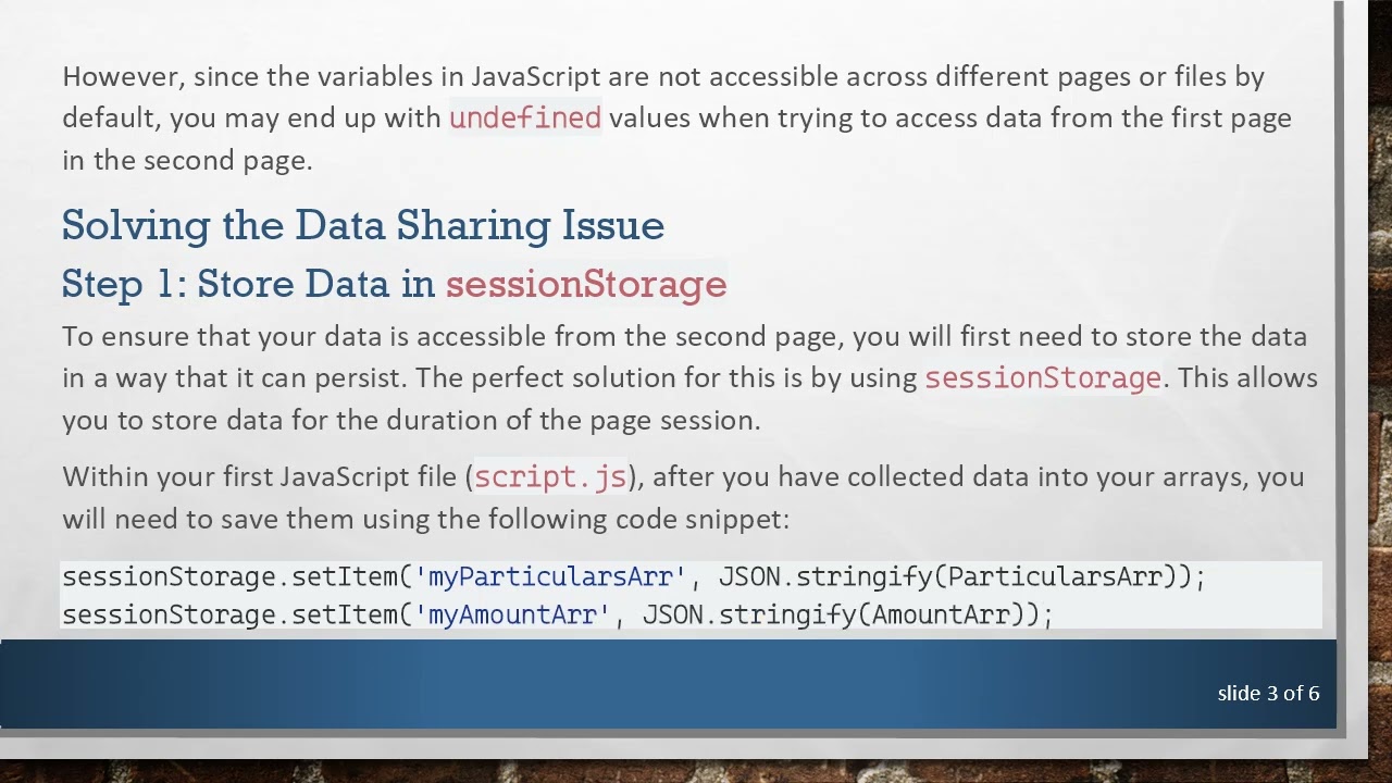 How to Share Data Between Different JavaScript Files Using sessionStorage