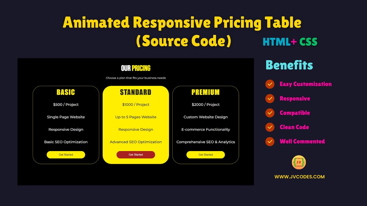 How to Create a Animated Responsive Pricing Table Using HTML and CSS (Free Source Code)