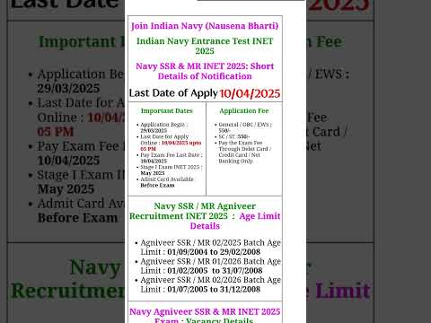 Indian Navy Entrance Test INET 2025. #shorts #indian #navy #entrance #inet #job #newvacancy