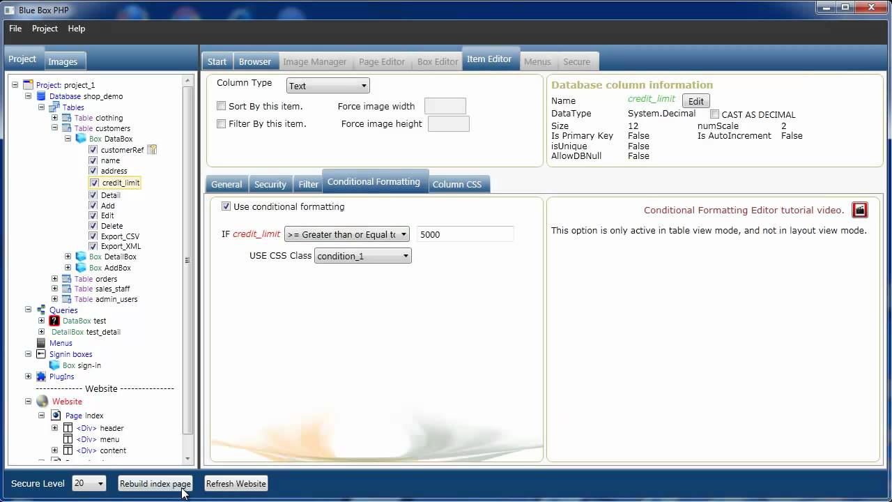 PHP Generator. Databox conditional formatting