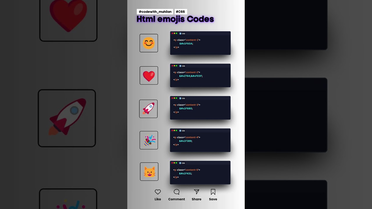 HTML Emojis Codes #codewith_muhilan #css #coding