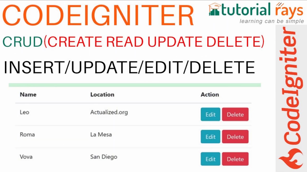 Part 3  (2019) | CodeIgniter Database Setup | CRUD / Insert Update Delete Tutorials- Tutorial Rays