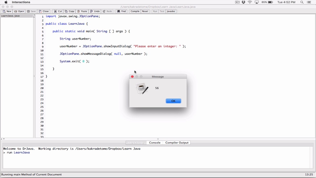 64. Dialog boxes: Converting String input to numbers (integer) - Learn Java