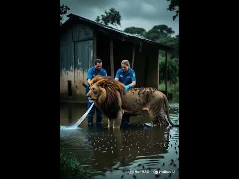 HUGE LION FELL IN TO POND#trending#cartoon#animated#rabbit #ytshort #trendingshorts #ai #aishorts