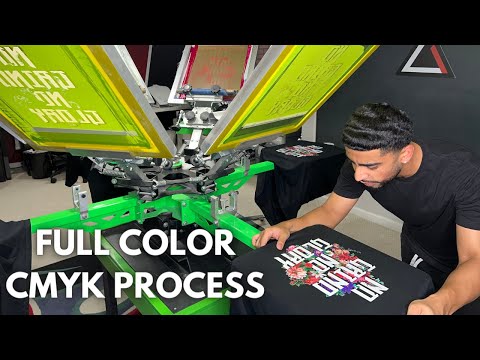 Screen Printing CMYK Process on Black T-Shirts
