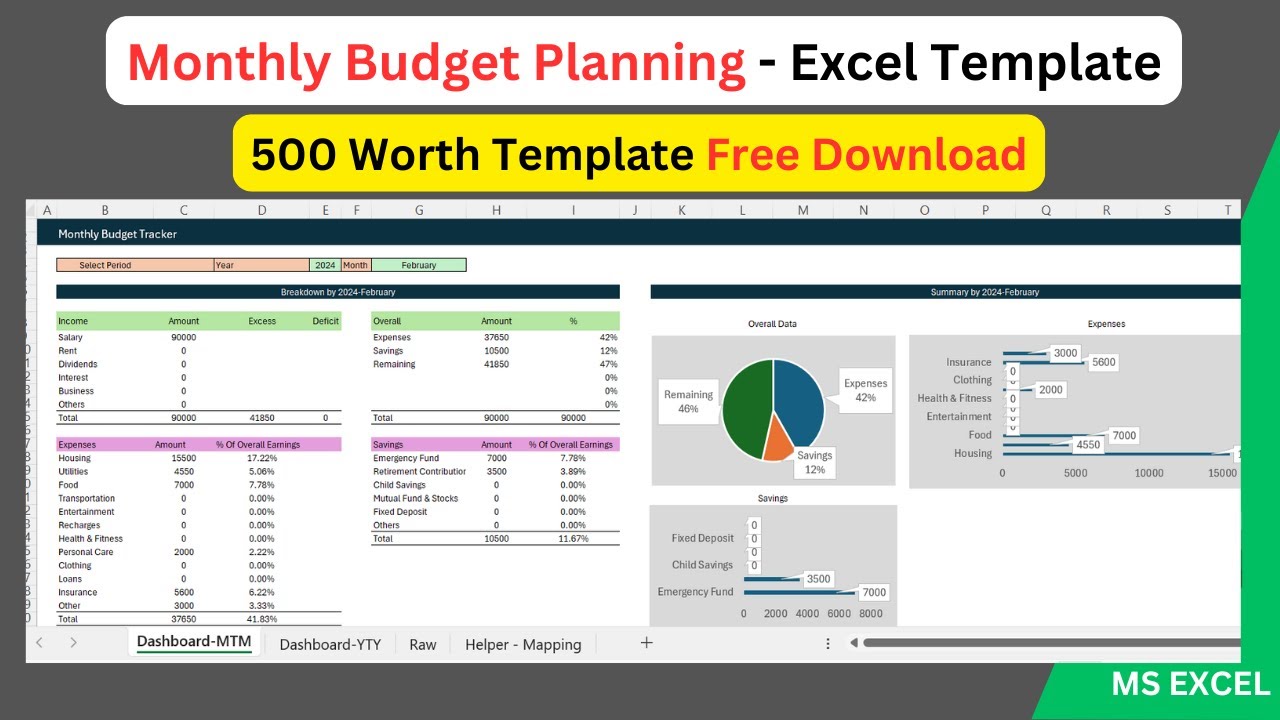 Excel Monthly Budget Tracker | Download FREE | Personal Finance Planning Templates