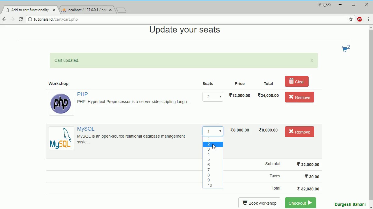 Ecommerce website project in php and mysql: Update cart items part 5