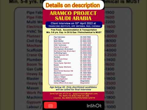 Aramco project Saudi Arabia jobs 2022 - Walk in Interview