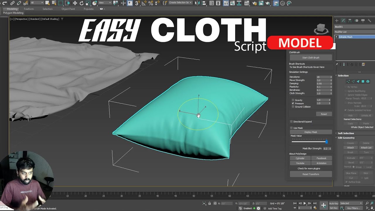 Easy Cloth model Polycloth Script 3ds max tutorial