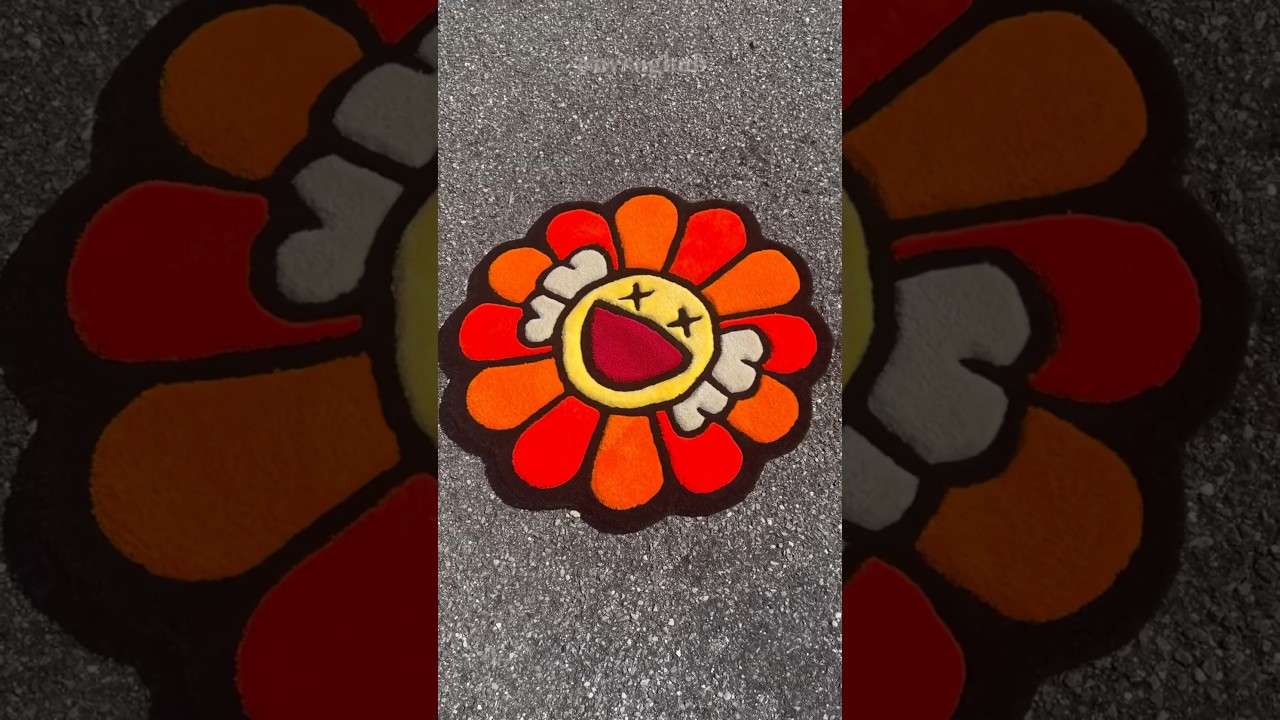 Kaws x Murakami rug 🌸✖️✖️ #nyrughub #art #ruglove #tufting #kaws #murakami #flower #rugs #nyrughub
