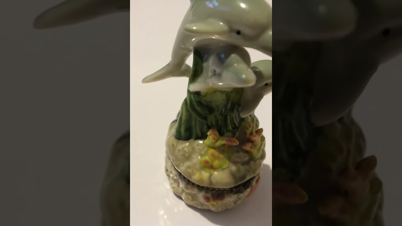 Cajita Joyero Con Delfin Cerámica Usado Buen Estado 10x5cms