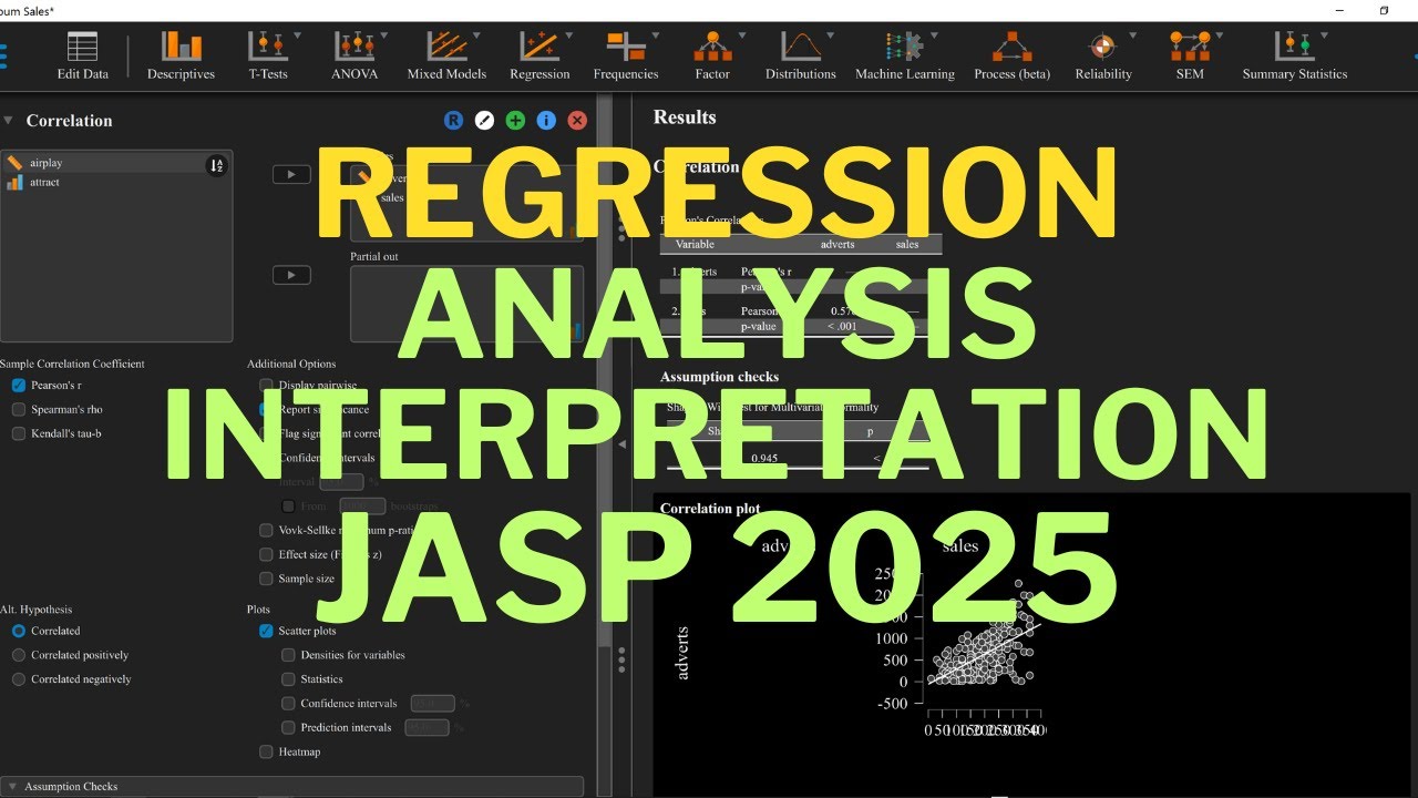 Simple and multiple linear regression with interpretation and report on JASP 2025