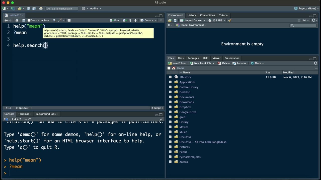 How to Get Help for R Functions in RStudio | Using help(), ?, and help.search() Commands