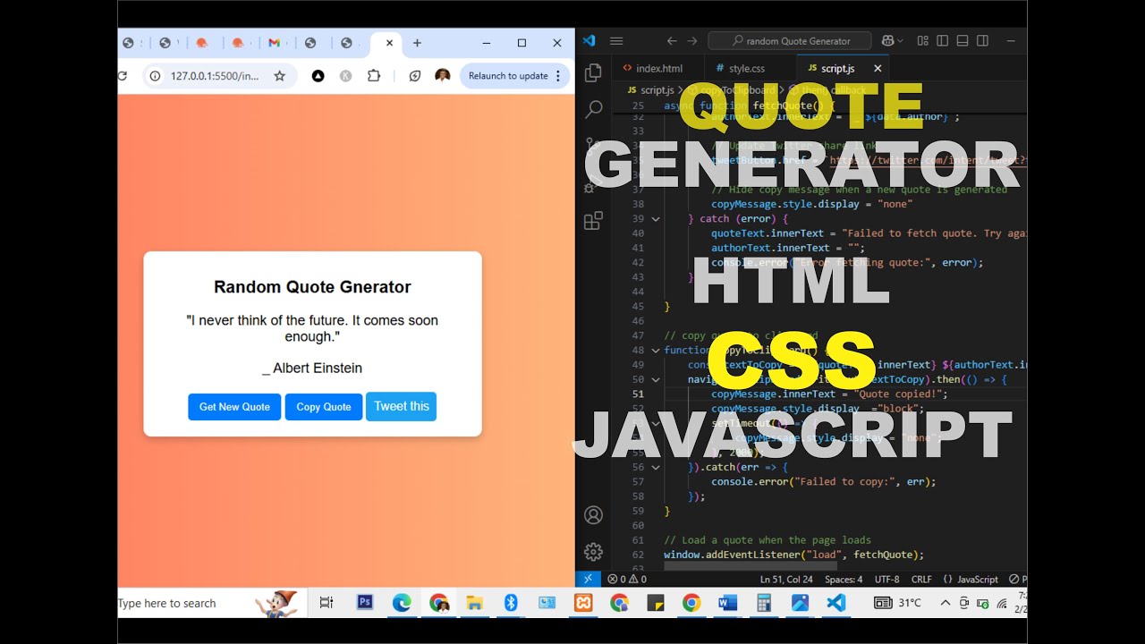 Build a Random Quote Generator Using JavaScript | Beginner HTML, CSS & JS Project Tutorial