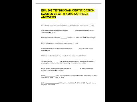 EPA 609 TECHNICIAN CERTIFICATION EXAM 2025 WITH 100% CORRECT ANSWERS