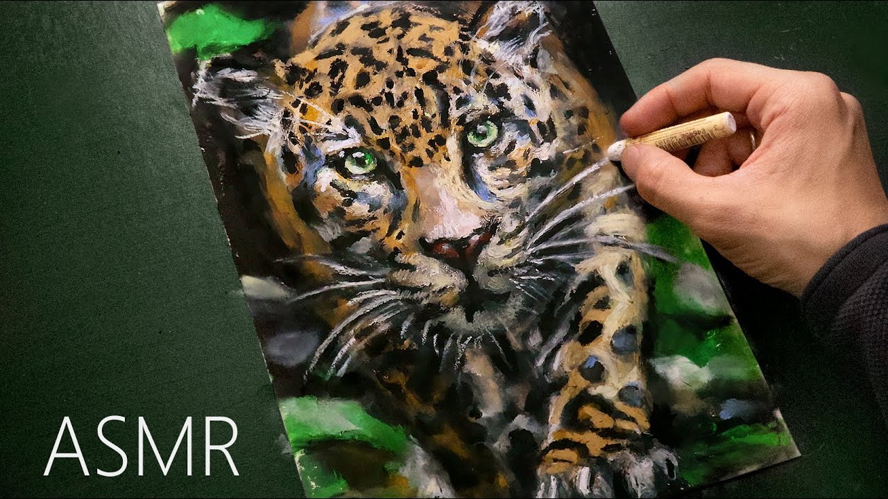 ASMR Leopard Drawing with Pastels (No Talking)