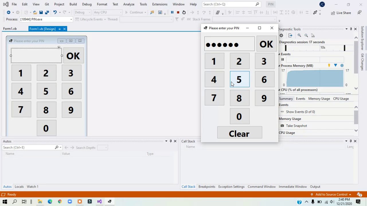 Visual Studio Windows Forms App (Visual Basic VB.NET) PIN Tutorial