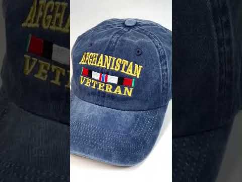 Afghanistan Veteran Ribbon Embroidered Washed Cotton Brass Buckle Cap