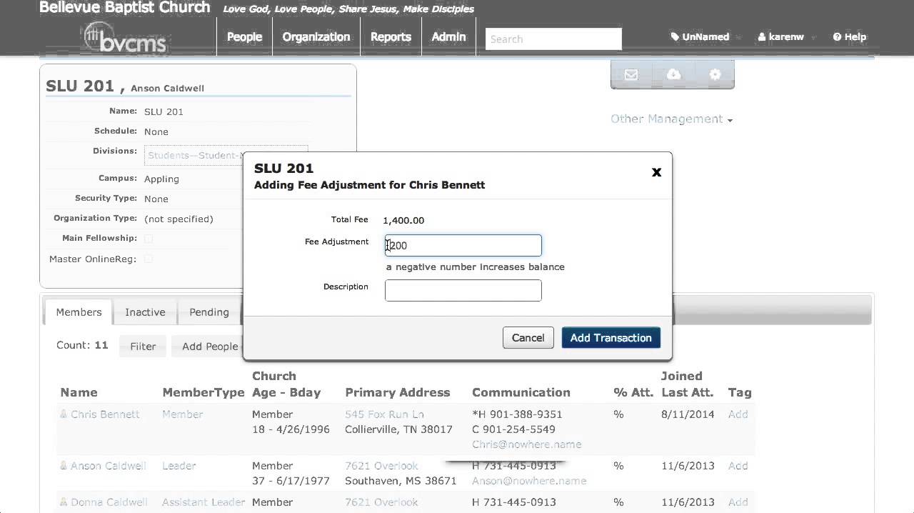 Add Manual Transaction or Make Fee Adjustment