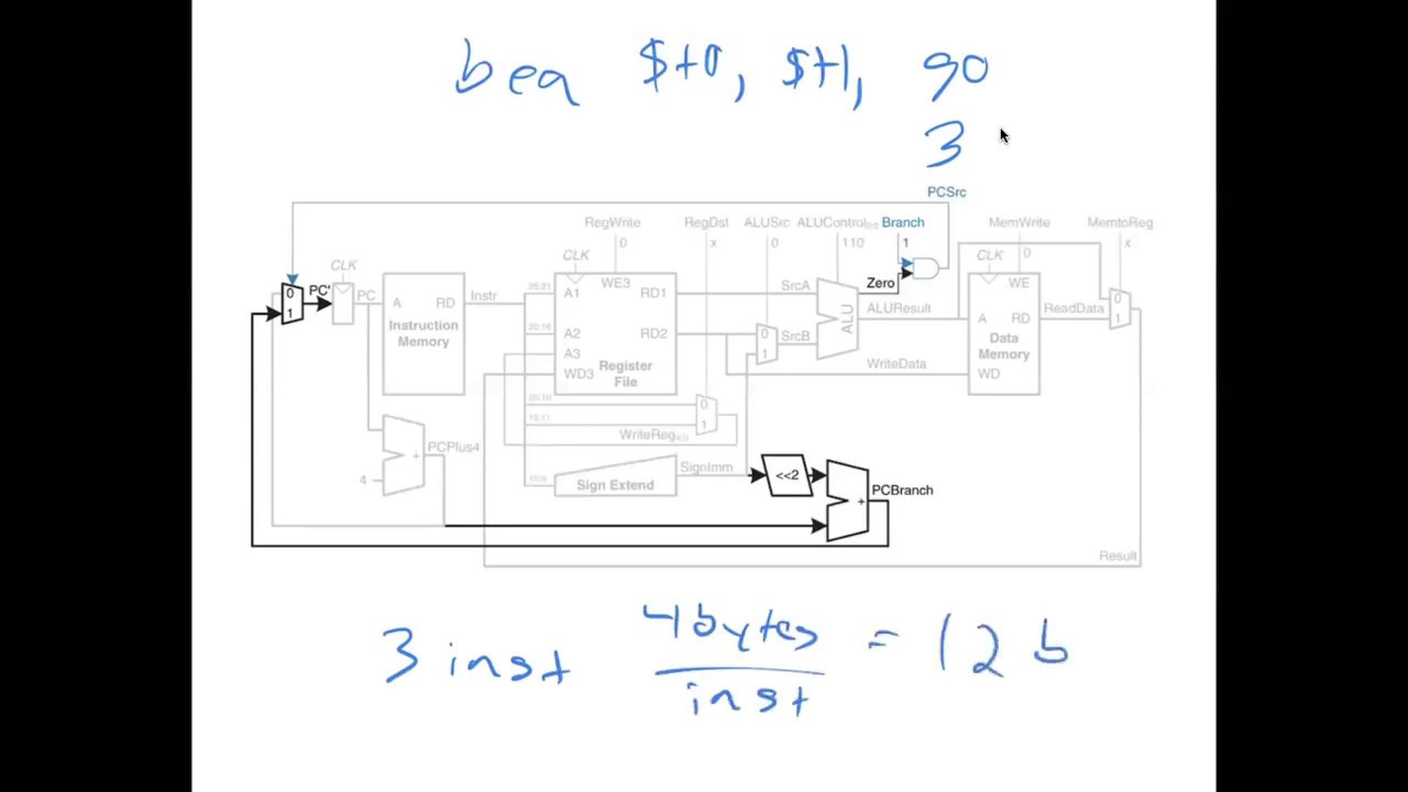 MIPS load word and store word and branch