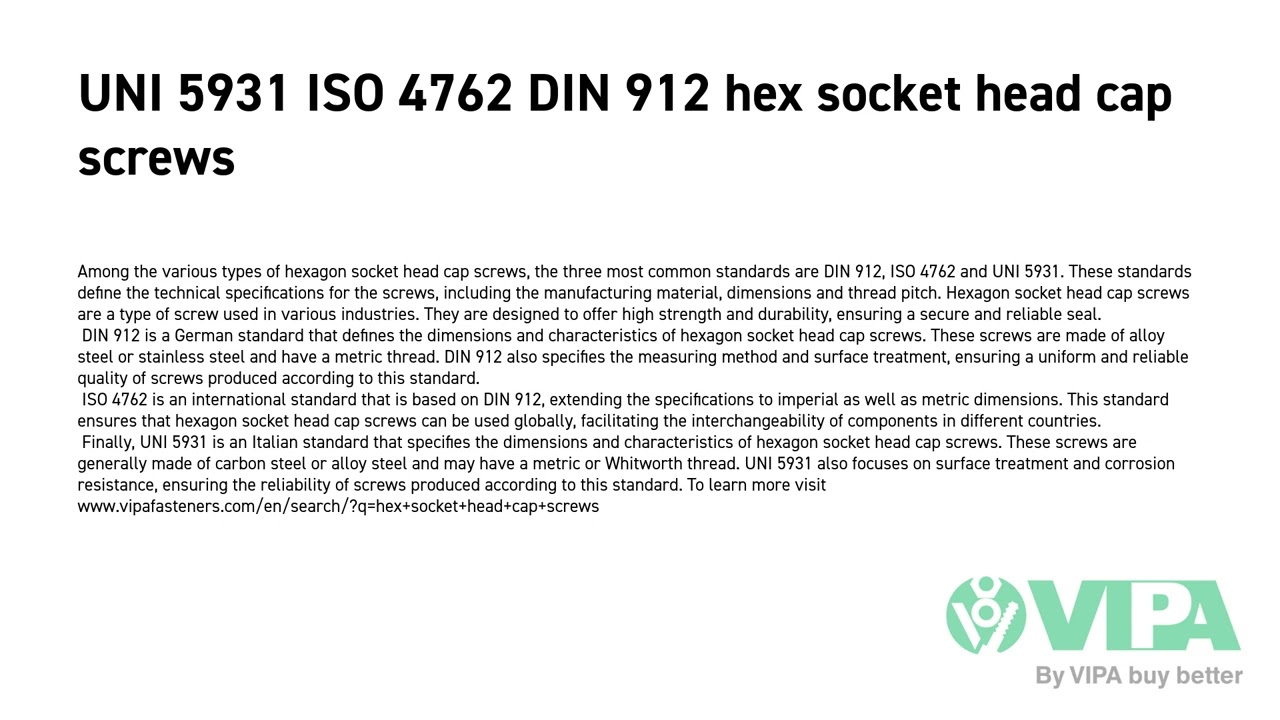 UNI 5931 ISO 4762 DIN 912 hex socket head cap screws