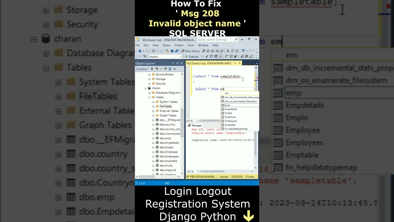 Solution to Fix Error msg 208 invalid object name sql server