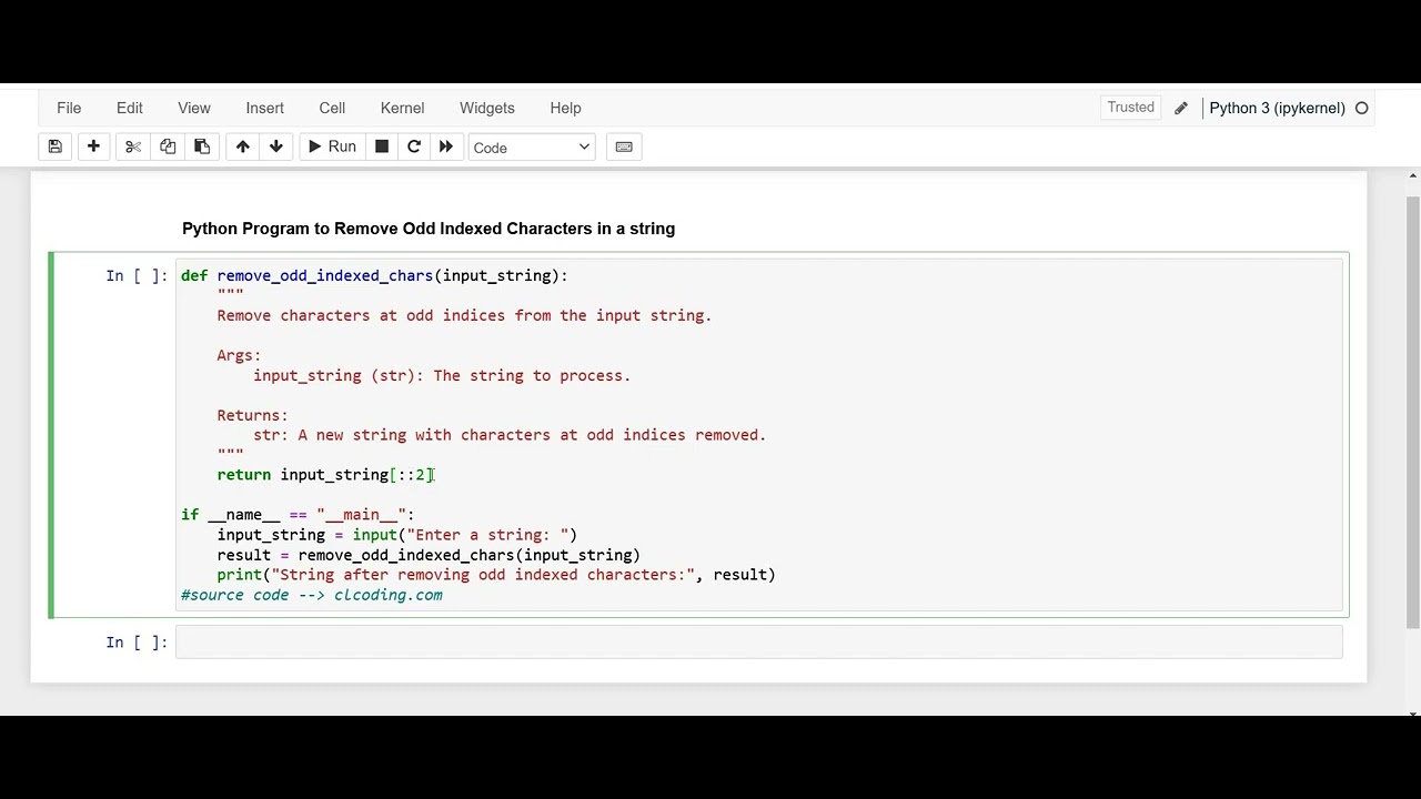 Day 64 : Python Program to Remove Odd Indexed Characters in a  string