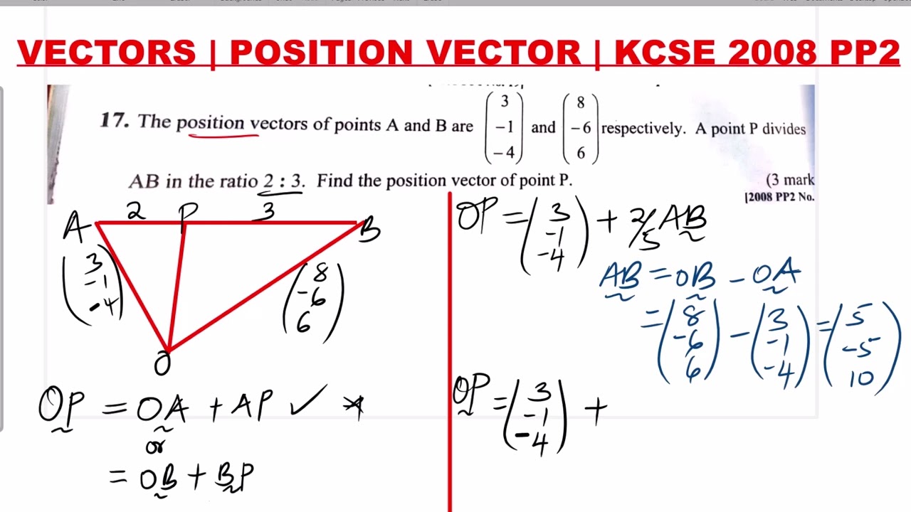 VECTORS | POSITION VECTORS | KCSE 2008 PP2