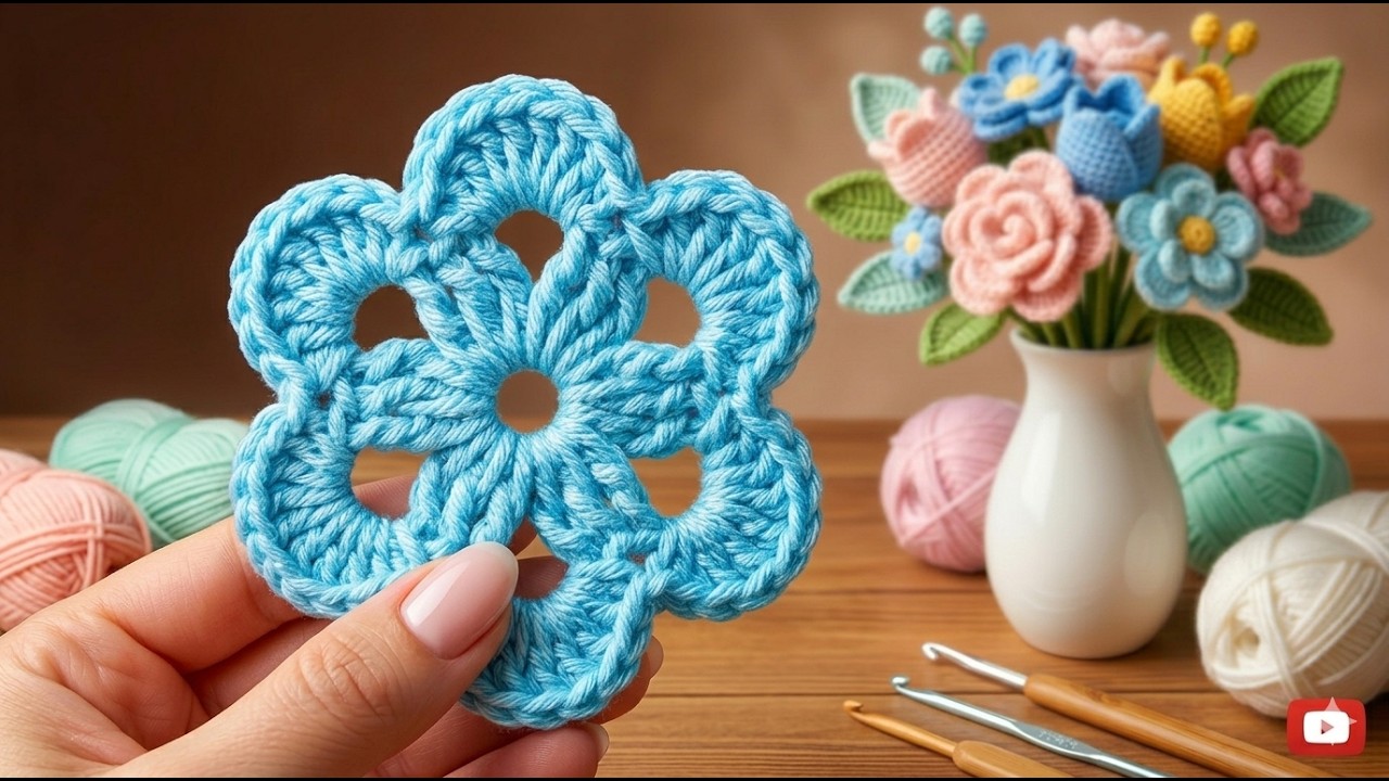 Crochet 6-Petal Flat Flower