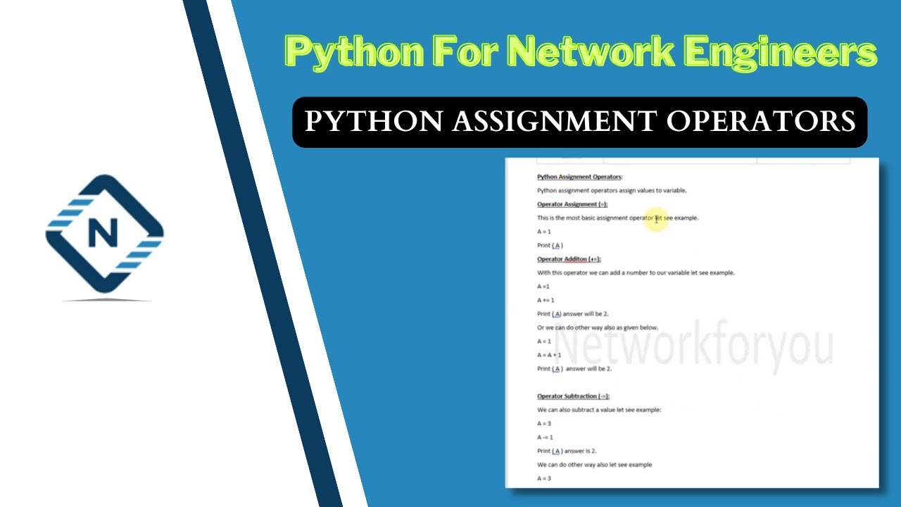 Python for Network Engineer | Python  Assignment  Operators | Video 9