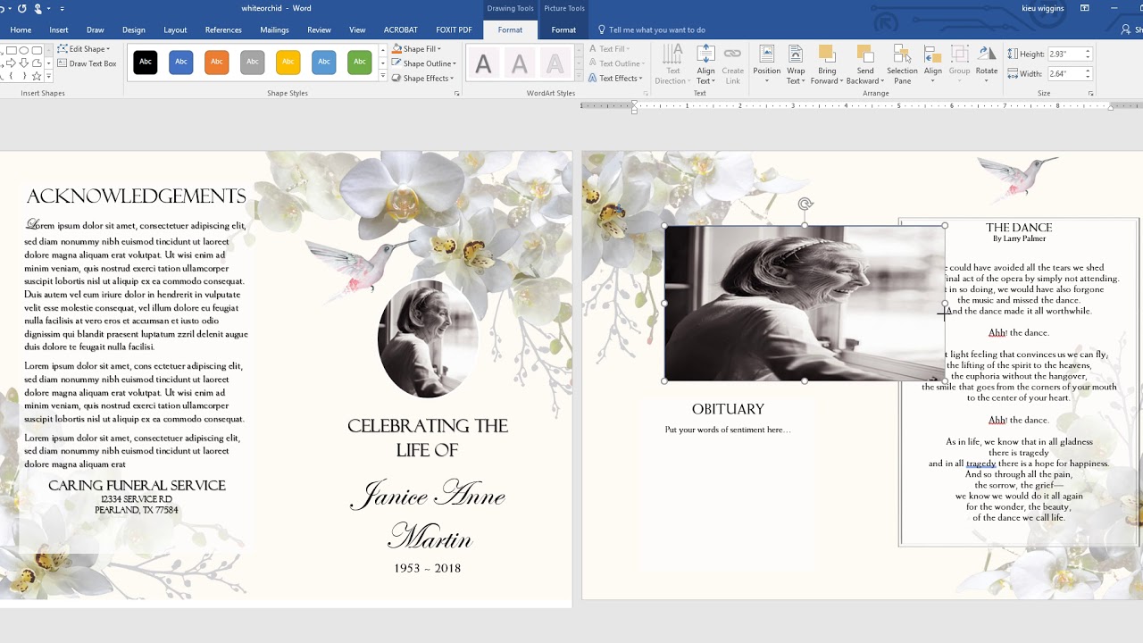 Funeral Template Tutorial MS Word 2016