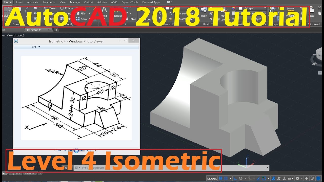 Beginner Tutorial AutoCAD 2018 - Isometric Drawing #4 (Intermediate)