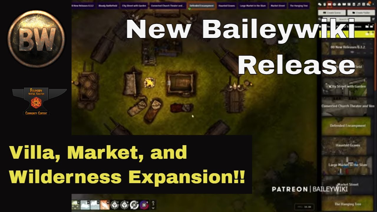Baileywiki Module - Release Walkthrough for Foundry VTT - Villa, Market, and Wilderness Battlemaps