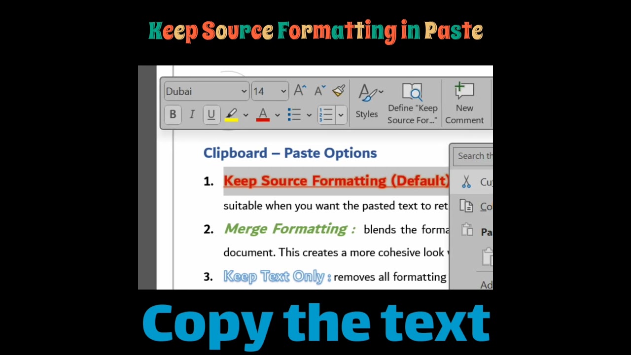 How to Paste with Keep Source Formatting in MS Word