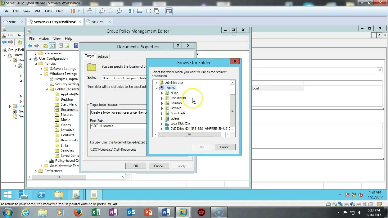 Configure Folder Redirection in Window Server 2012 R2