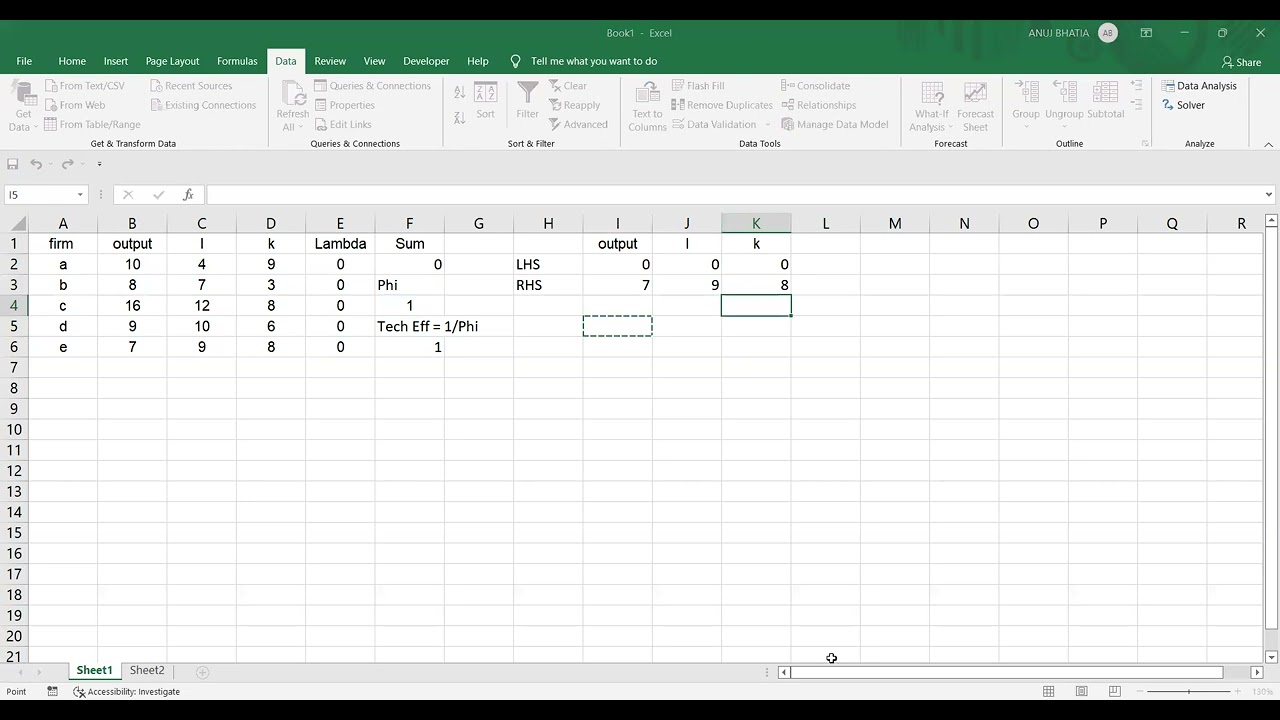 Video 1 Data Envelopment Analysis (DEA) using Excel #DEA